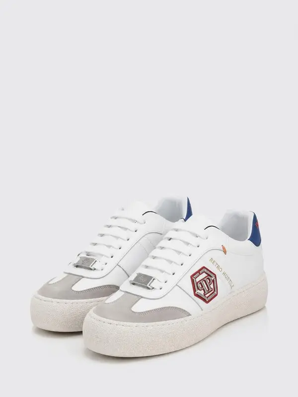 Philipp Plein Retro Hustle Monogram Leather Low-top Trainers With Platform Sole - White