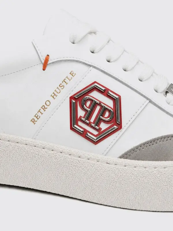 Philipp Plein Retro Hustle Monogram Leather Low-top Trainers With Platform Sole - White