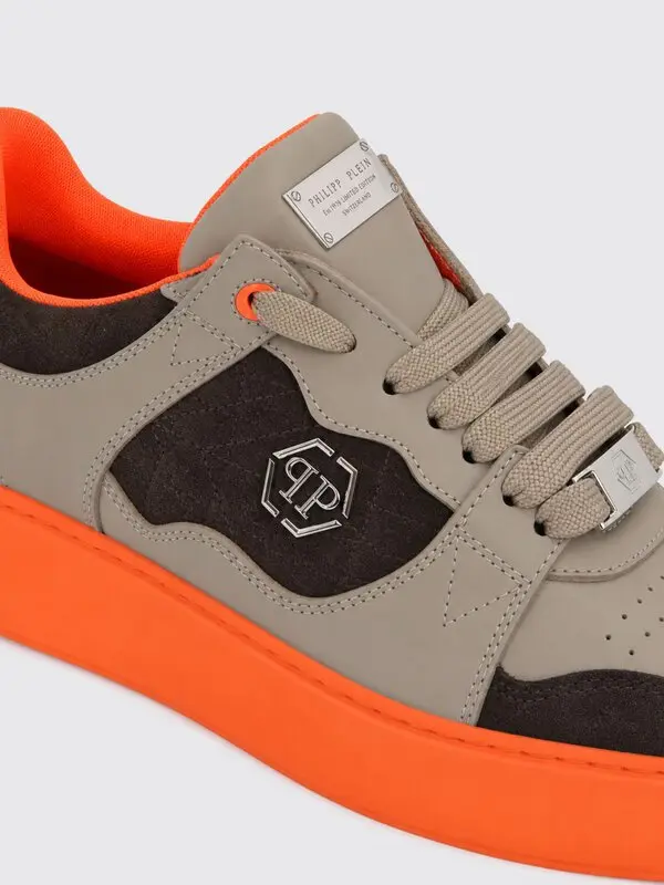 Philipp Plein Bicolour Leather And Suede Low-top Trainers - Beige