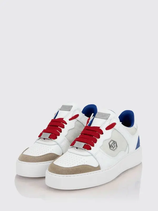 Philipp Plein Bicolour Leather And Suede Low-top Trainers With Hexagon Logo - White