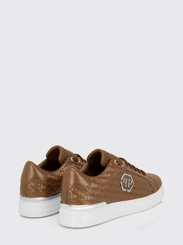 Philipp Plein Woven Leather Low-top Sneakers With Hexagon Logo - Brown