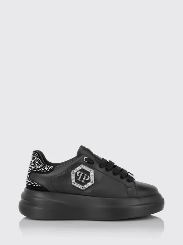 Philipp Plein Leather Chunky Sneakers With Hexagon Logo And Rhinestones