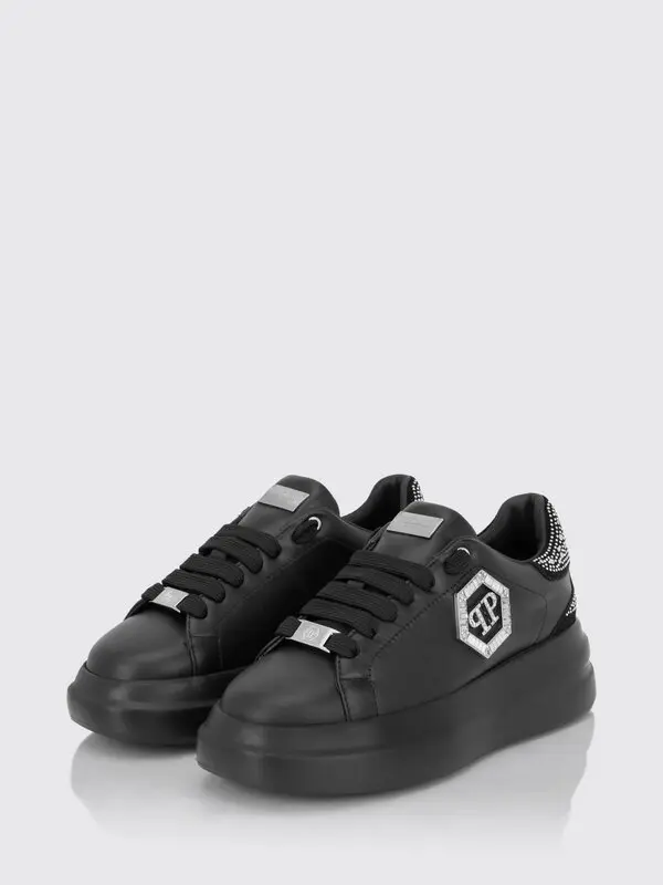 Philipp Plein Leather Chunky Sneakers With Hexagon Logo And Rhinestones