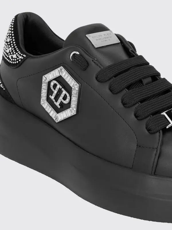 Philipp Plein Leather Chunky Sneakers With Hexagon Logo And Rhinestones