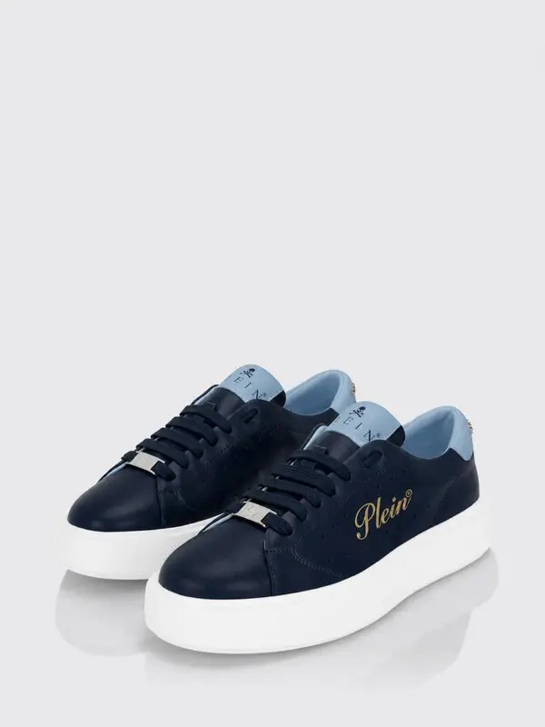 Philipp Plein Leather Low-top Trainers With Chunky Sole And Laminated Logo - Blue