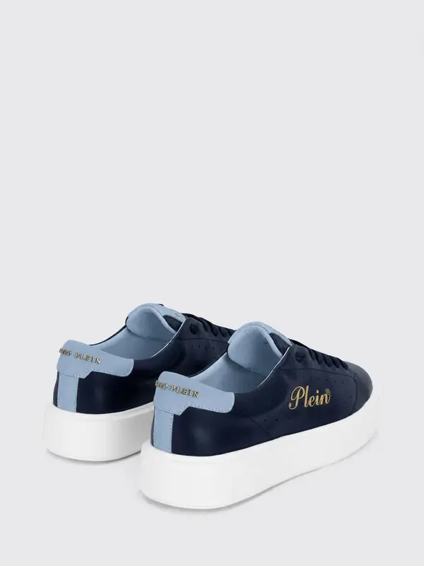 Philipp Plein Leather Low-top Trainers With Chunky Sole And Laminated Logo - Blue
