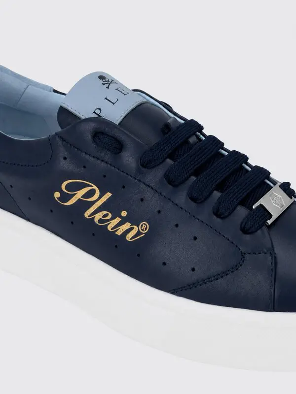 Philipp Plein Leather Low-top Trainers With Chunky Sole And Laminated Logo - Blue