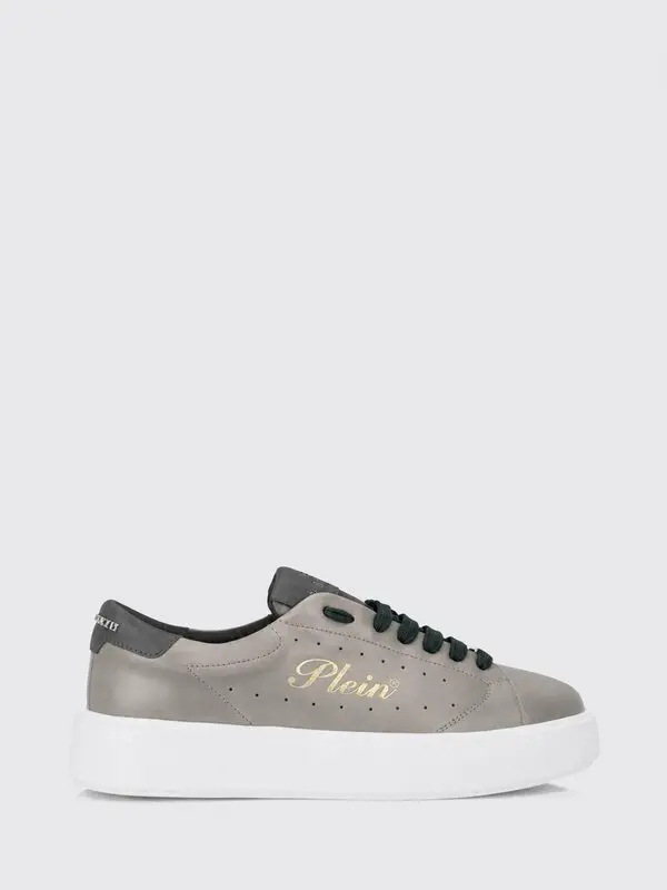 Philipp Plein Leather Low-top Trainers With Chunky Sole And Laminated Logo - Grey