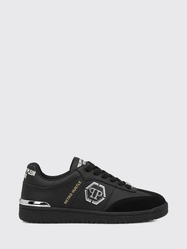 Philipp Plein Retro Hustle Leather Sneakers With Hexagon Logo - Black
