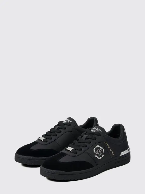 Philipp Plein Retro Hustle Leather Sneakers With Hexagon Logo - Black