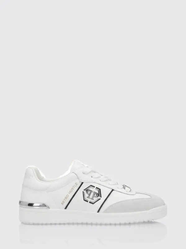 Philipp Plein Retro Hustle Leather Sneakers With Hexagon Logo - White
