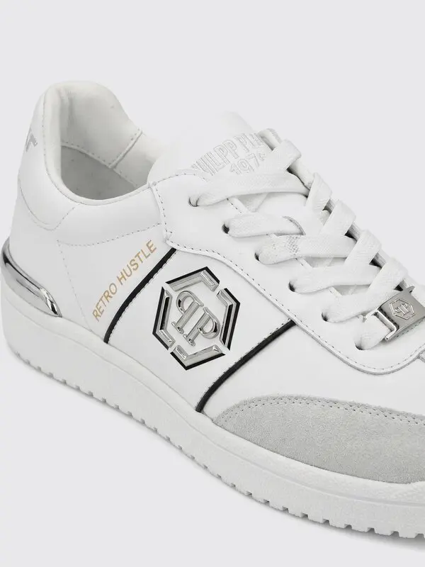 Philipp Plein Retro Hustle Leather Sneakers With Hexagon Logo - White
