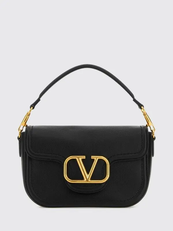 Valentino Garavani Alltime Small Hammered Leather Handbag With Vlogo - Black