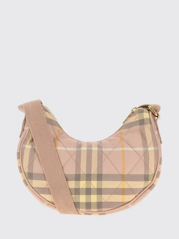 Burberry Horseshoe Crossbody Bag In Quilted Twill With Vintage Check Pattern - Pink