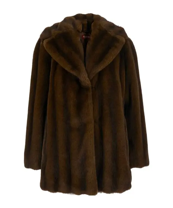 Max Mara Long Sleeve Fur Coat - Black