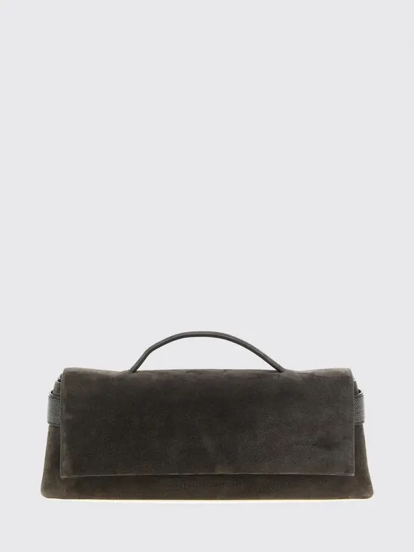Brunello Cucinelli Suede Calfskin Clutch With Monili Embellishment - Black