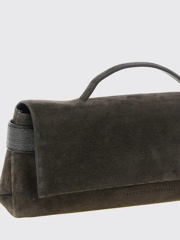 Brunello Cucinelli Suede Calfskin Clutch With Monili Embellishment - Black