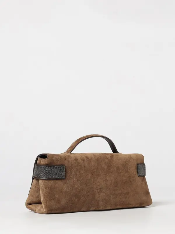 Brunello Cucinelli Suede Calfskin Clutch With Monili Embellishment - Brown