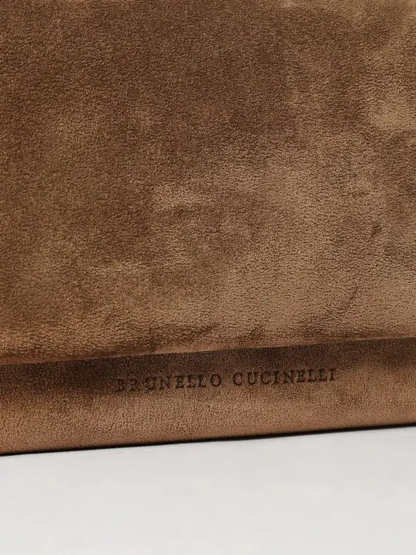 Brunello Cucinelli Suede Calfskin Clutch With Monili Embellishment - Brown