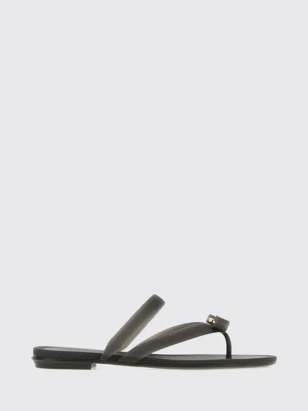 FERRAGAMO Rubber Thong Sandals With Low Heel And Decorative Bow