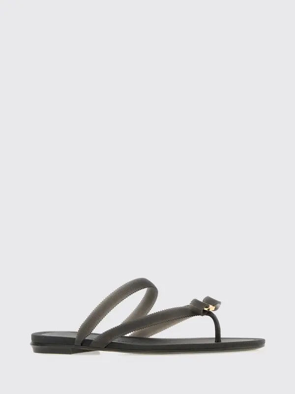 FERRAGAMO Rubber Thong Sandals With Low Heel And Decorative Bow