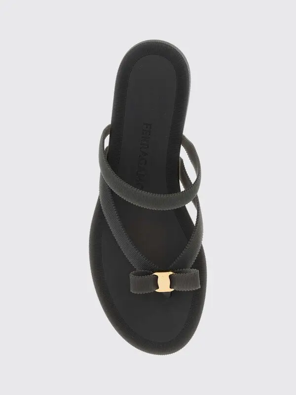 FERRAGAMO Rubber Thong Sandals With Low Heel And Decorative Bow