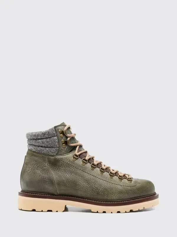 Brunello Cucinelli Grained Leather Lace-up Ankle Boots With Lug Sole - Brown