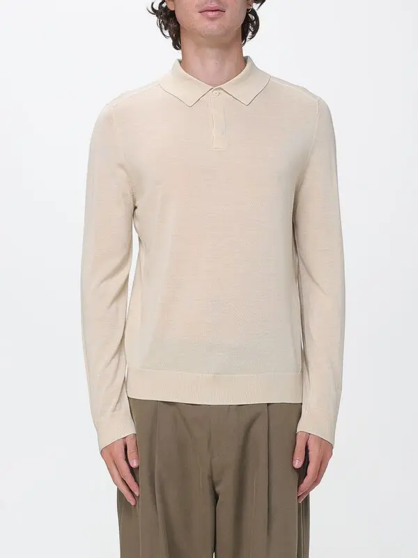 Paul Smith Long-sleeved Slim Fit Merino Wool Knit Polo Shirt - Beige