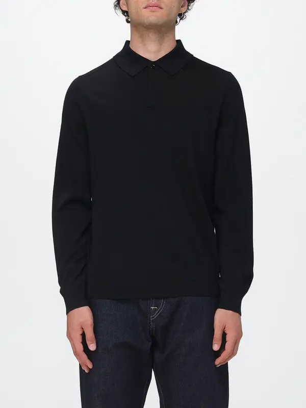 Paul Smith Long-sleeved Slim Fit Merino Wool Knit Polo Shirt - Black