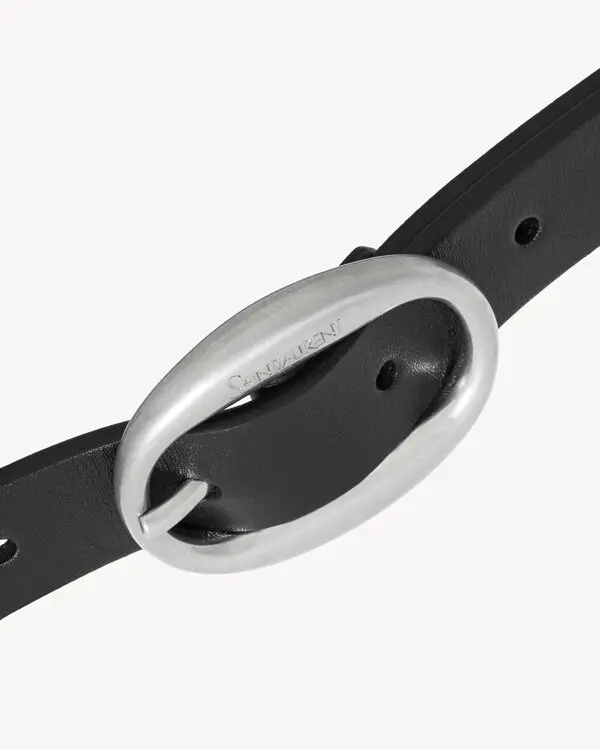 Saint Laurent Oval Buckle Smooth Leather Belt - Black