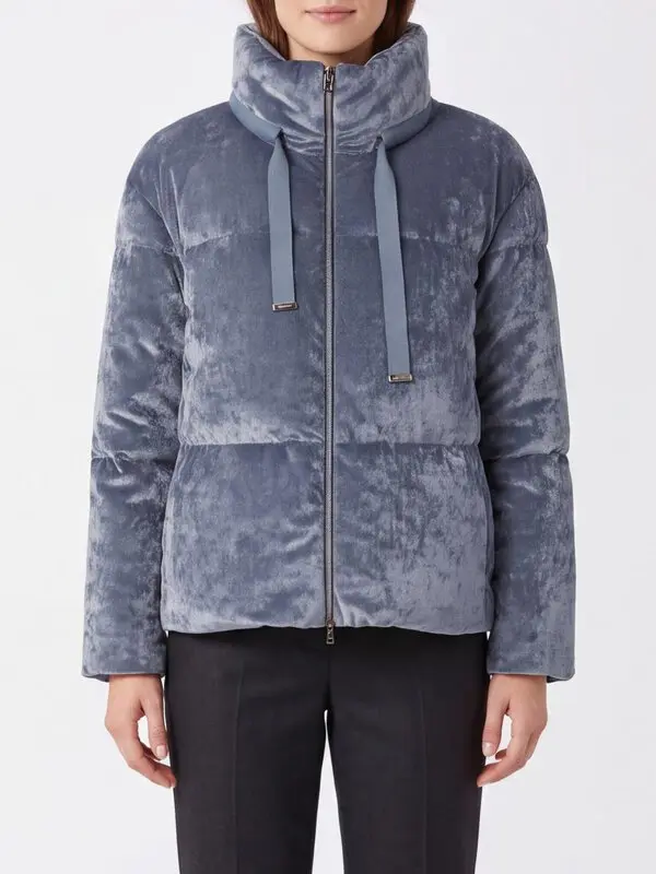 Herno High-neck Quilted Microfiber Down Jacket With Drawstring Hood - Blue