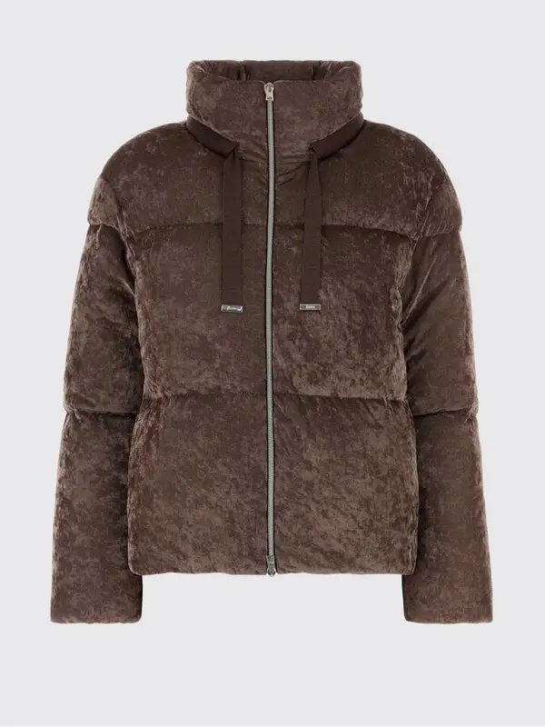 Herno High-neck Quilted Microfiber Down Jacket With Drawstring Hood - Brown