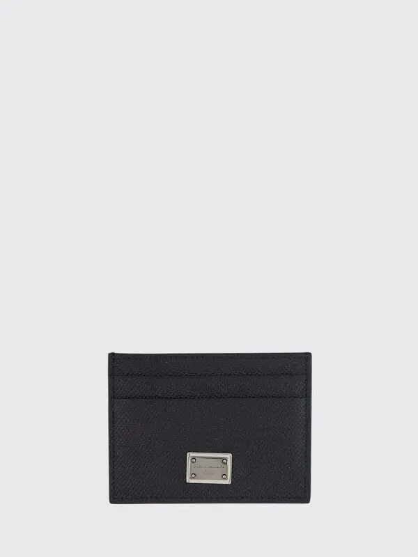 Dolce & Gabbana Flat Grained Calf Leather Card Holder With Logo - Black