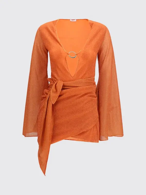Oseree Lumiere Asymmetrical V-neck Wrap Mini Dress In Lurex Jersey