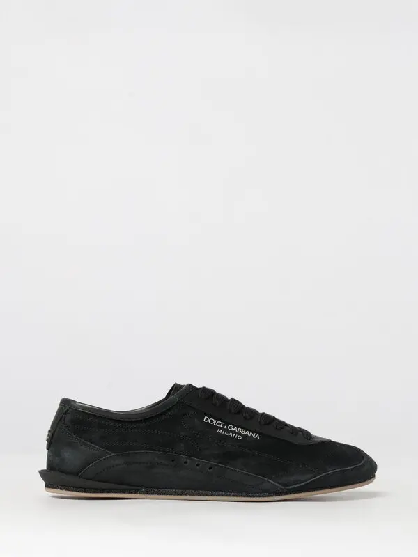 Dolce & Gabbana Lipari Suede Calfskin Sneakers With Printed Logo - Black
