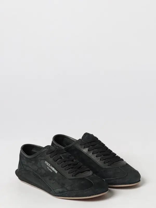 Dolce & Gabbana Lipari Suede Calfskin Sneakers With Printed Logo - Black
