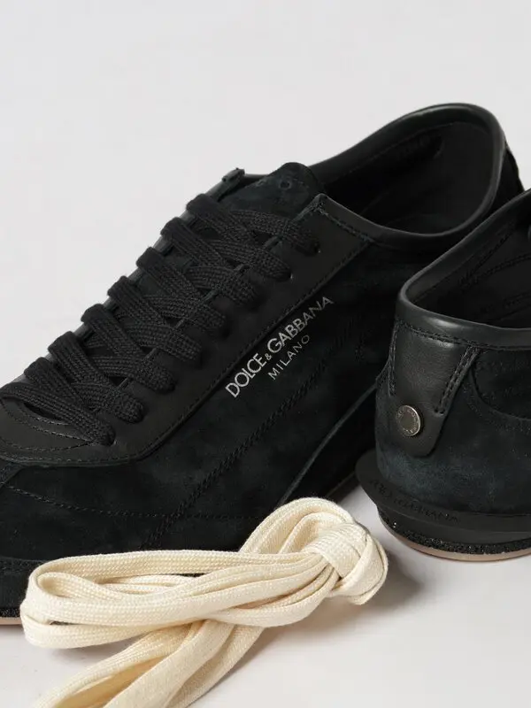 Dolce & Gabbana Lipari Suede Calfskin Sneakers With Printed Logo - Black