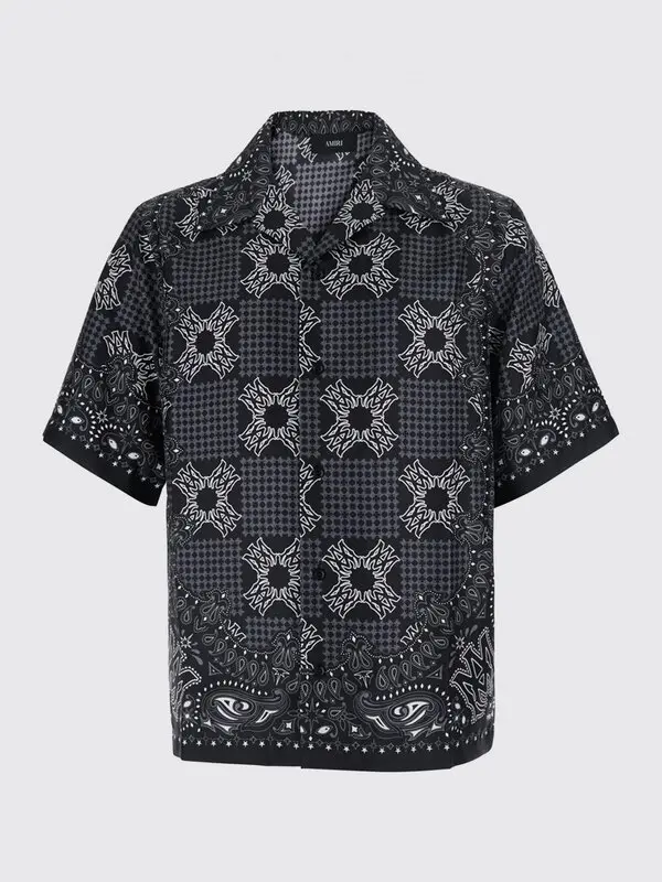Amiri Short-sleeve Silk Shirt With Paisley Print And Cuban Collar - Black