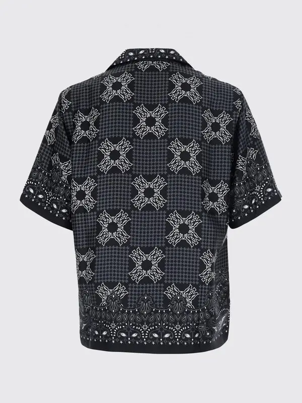 Amiri Short-sleeve Silk Shirt With Paisley Print And Cuban Collar - Black