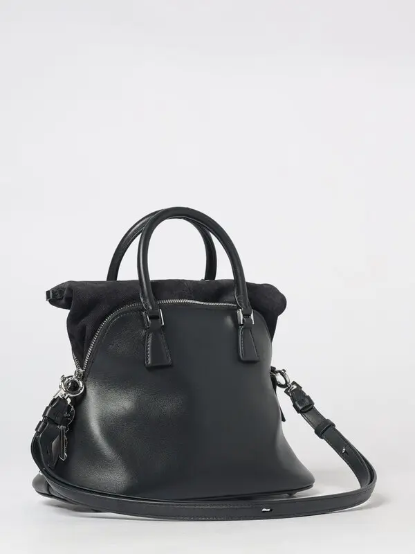MAISON MARGIELA 5ac Calfskin And Suede Handbag With Charm - Black