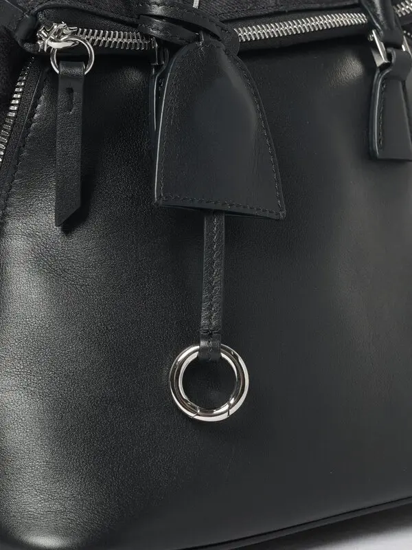 MAISON MARGIELA 5ac Calfskin And Suede Handbag With Charm - Black