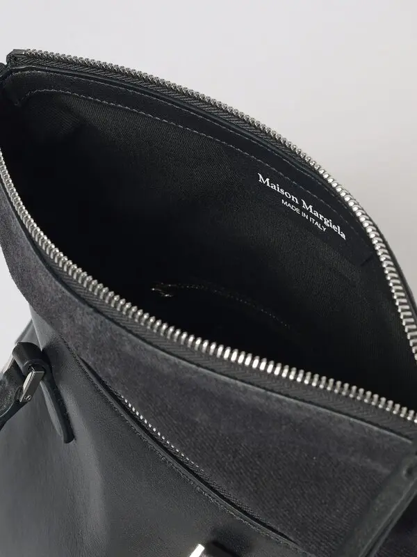 MAISON MARGIELA 5ac Calfskin And Suede Handbag With Charm - Black