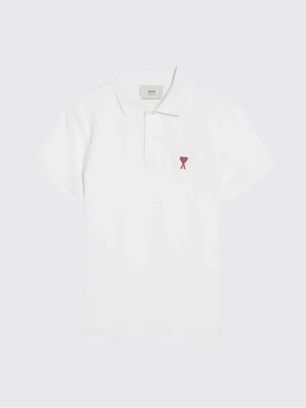 AMI Paris Slim Fit Embroidered Logo Polo Shirt In Organic Cotton - White