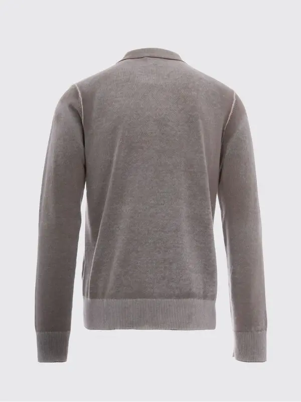 DIESEL® Long-sleeved V-neck Knit Polo Shirt In Cotton With Oval D Logo - Beige