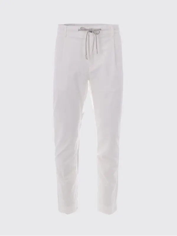 Eleventy Slim Fit Corduroy Trousers With Drawstring Waist And Pleats - White