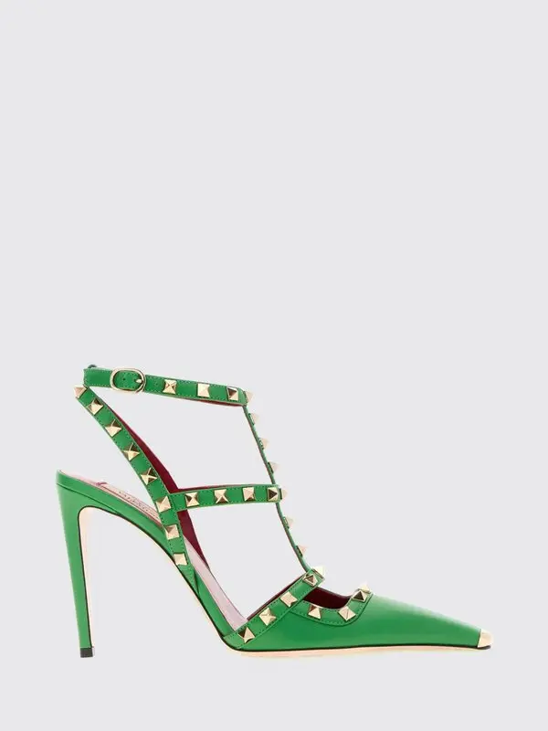 Valentino Garavani Rockstud Leather T-strap Slingback High Heel Pumps - Green