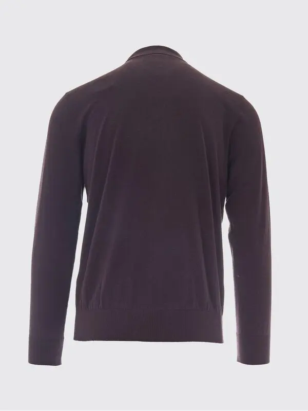 Eleventy Long-sleeved Knit Polo Shirt In Cashmere And Cotton Blend - Brown