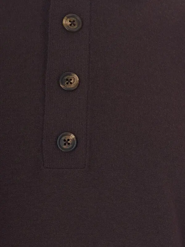 Eleventy Long-sleeved Knit Polo Shirt In Cashmere And Cotton Blend - Brown