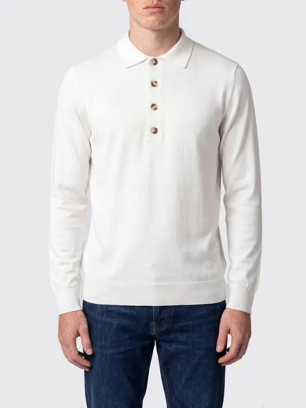 Eleventy Long-sleeved Knit Polo Shirt In Cashmere And Cotton Blend - Red
