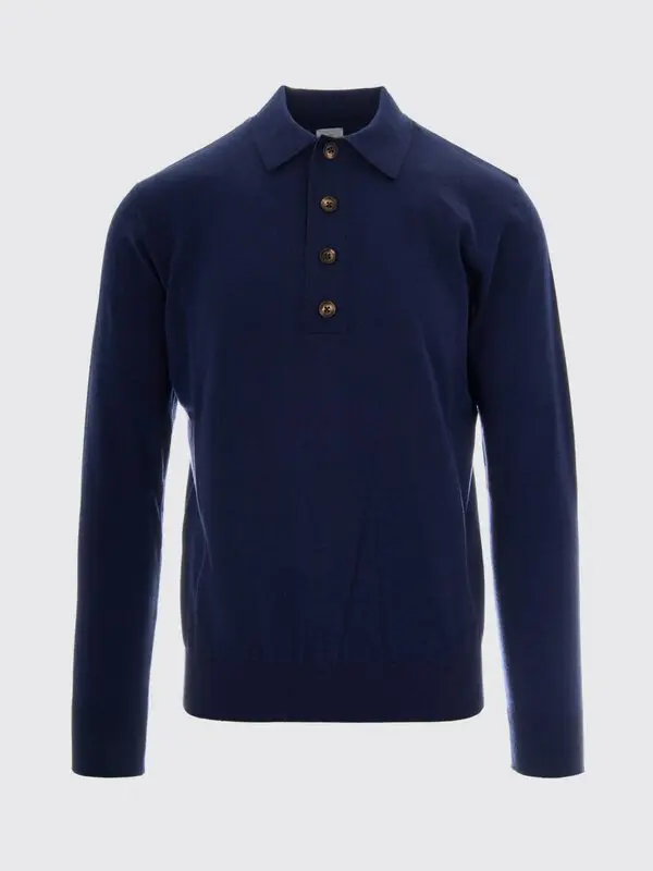 Eleventy Long-sleeved Knit Polo Shirt In Cashmere And Cotton Blend - Royal Blue